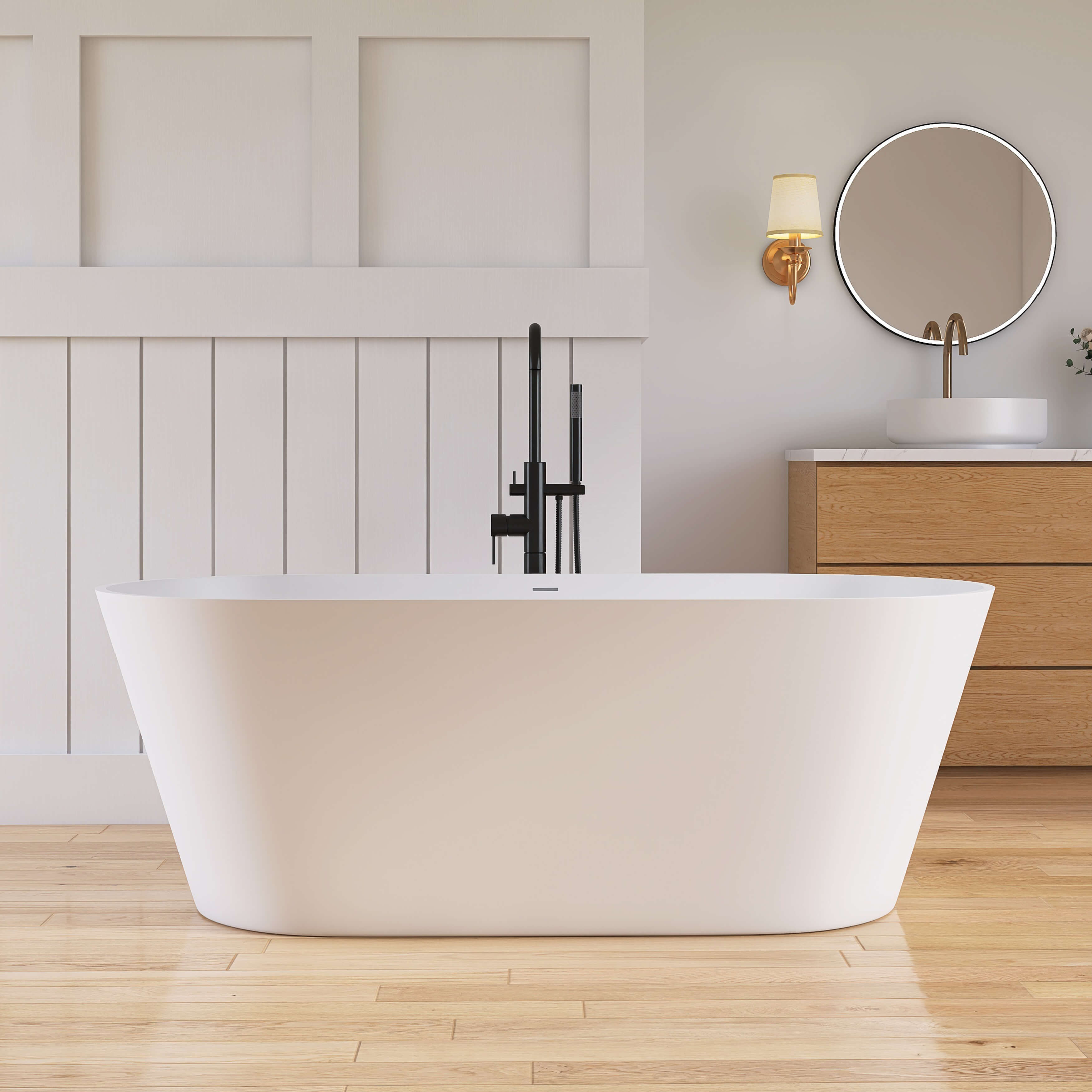 Medunjess 63" Modern Rectangular Freestanding Solid Surface Resin Ston