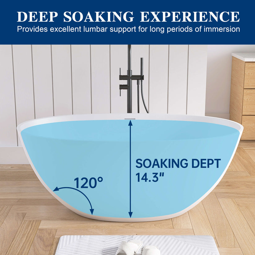 Medunjess 55" Modern Round Freestanding Bathtub – Deep Soaking Solid S