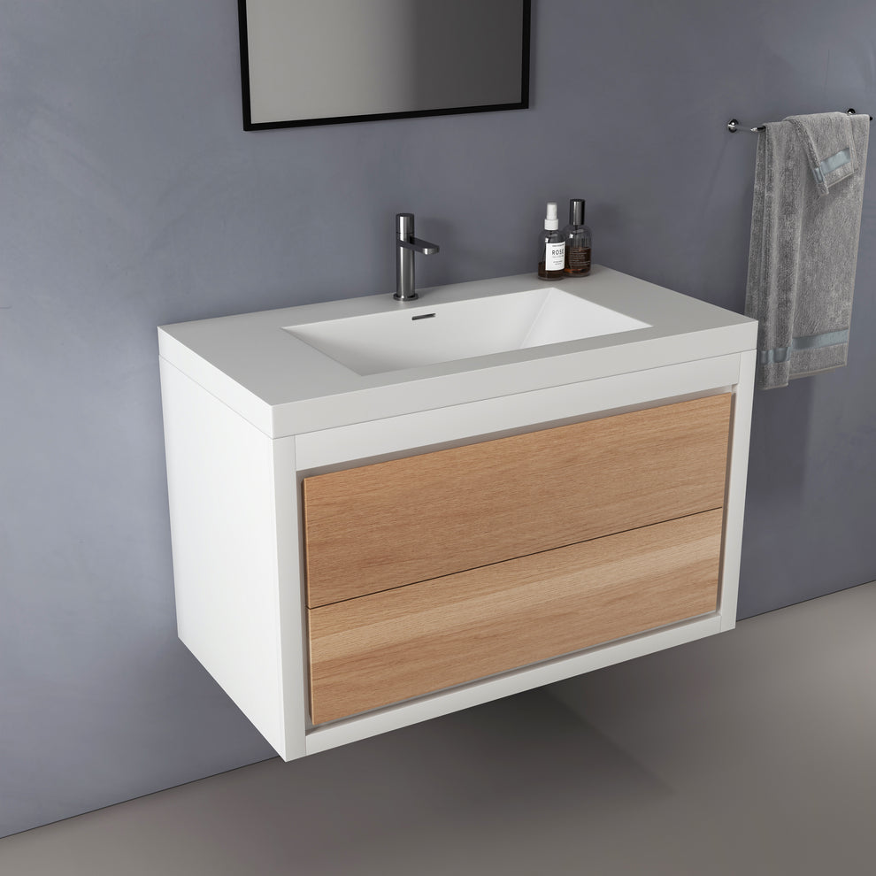 Medunjess 36" Wall-Mounted PVC Bathroom Cabinet with Solid Surface Sin
