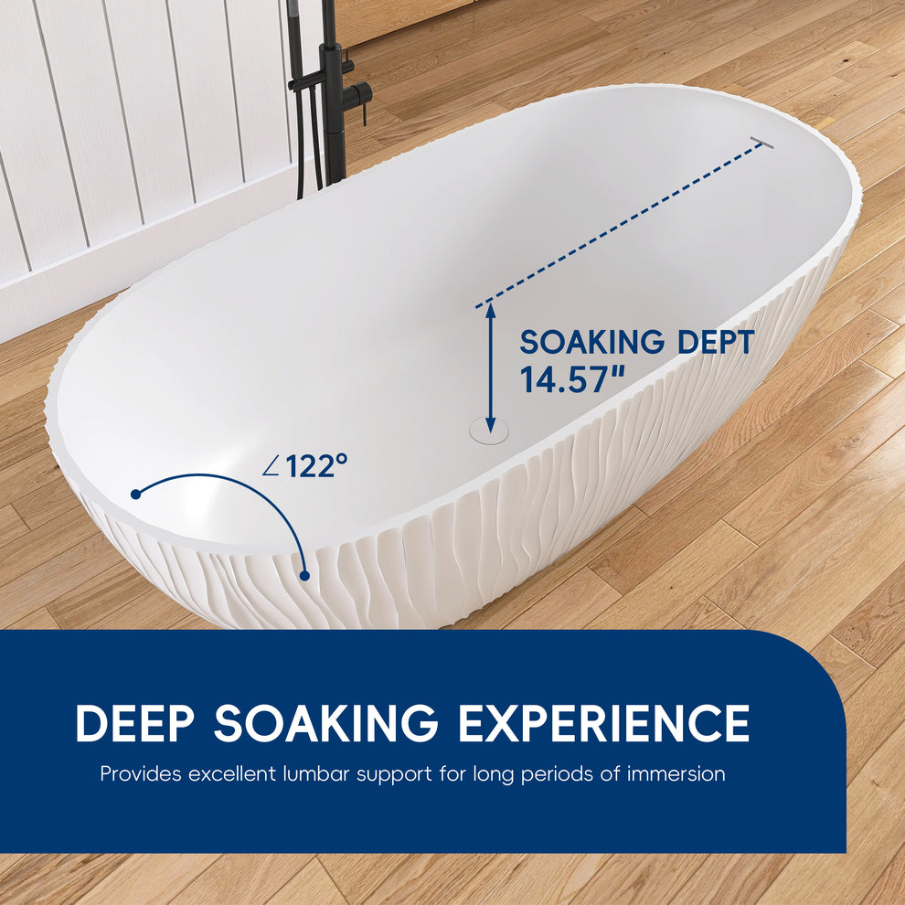 Medunjess 67" Modern Sculpted Textured Solid Surface Freestanding Tubs