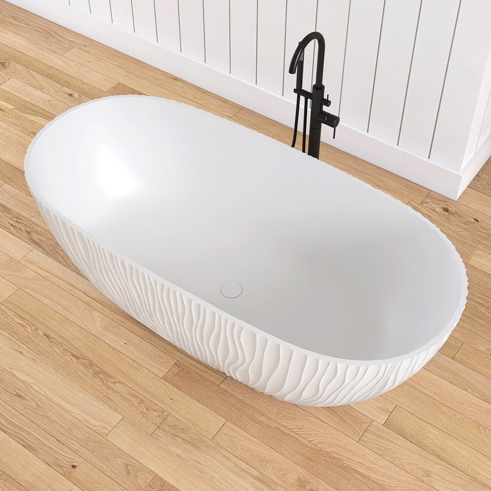 Medunjess 67" Modern Sculpted Textured Solid Surface Freestanding Tubs